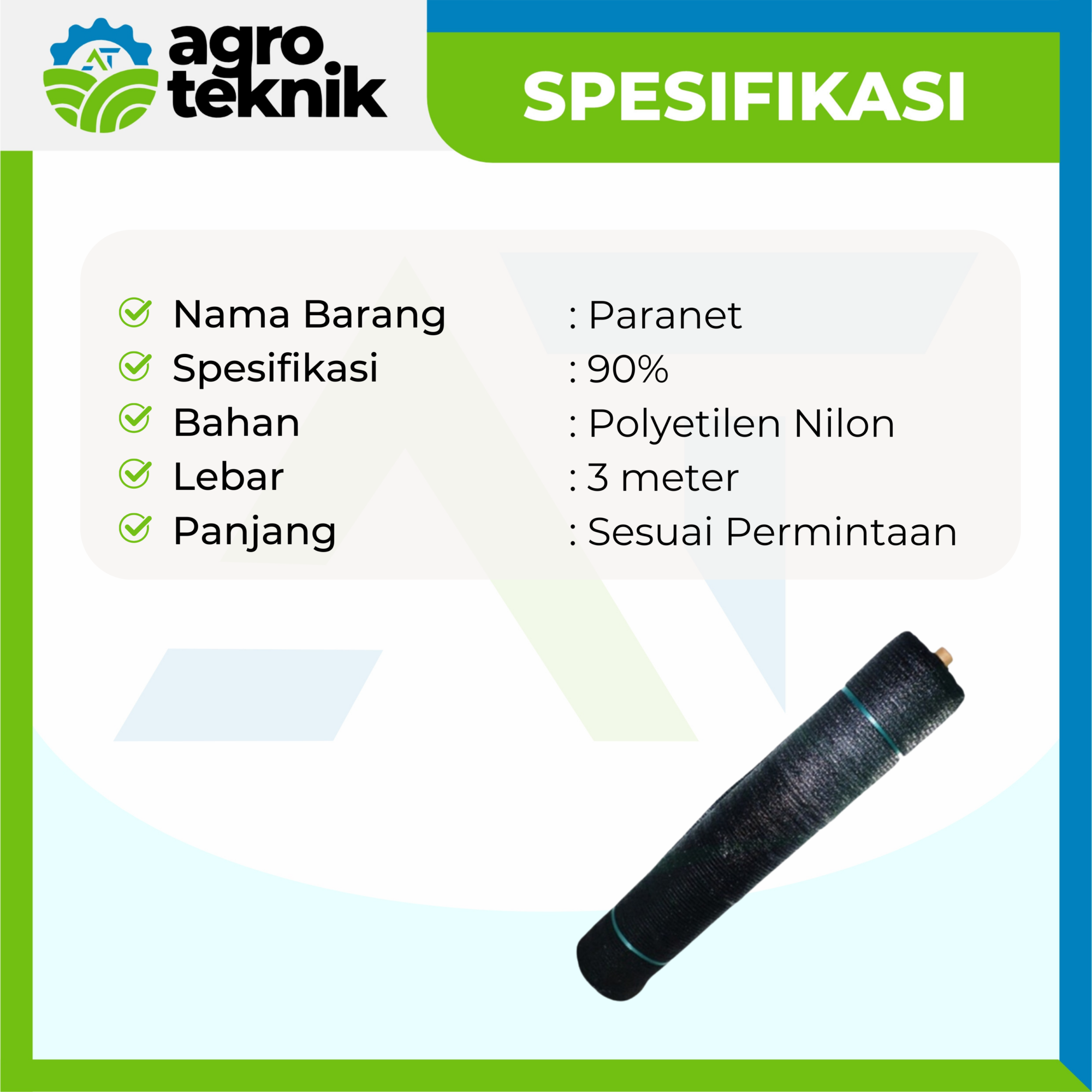 Paranet 90% Lebar 3 Meter 1 Roll Jaring Tanaman - AgroTeknik.id ...